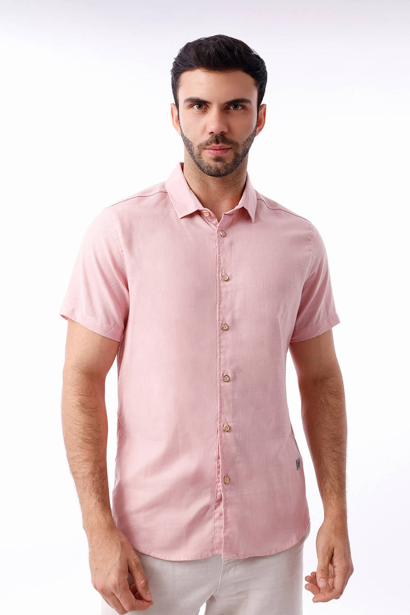 Camisa Hombre Manga Corta Lino Milán Palo Rosa - 230076